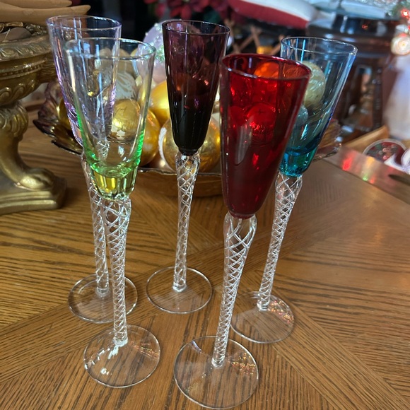 Roscher Co. | Dining | Vintage Crystal Cordial Glasses Flute Twist Stem ...